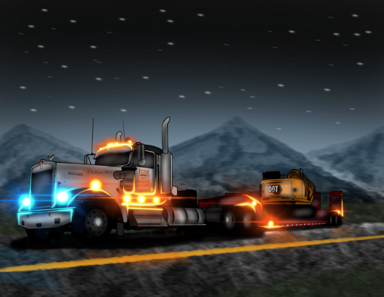 Semi Hauling trackhoe - Eclipse DOT